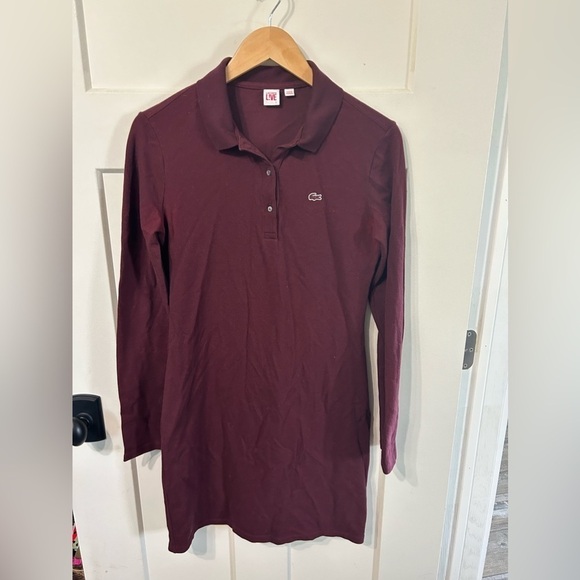 Lacoste | Dresses | Lacoste Live Burgundy Maroon Polo Shirt Long Sleeve ...